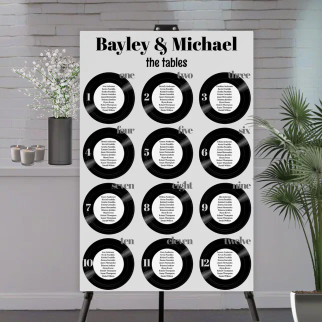 Vinyl Record Wedding Gray White Seating Chart Foam Board | Zazzle
