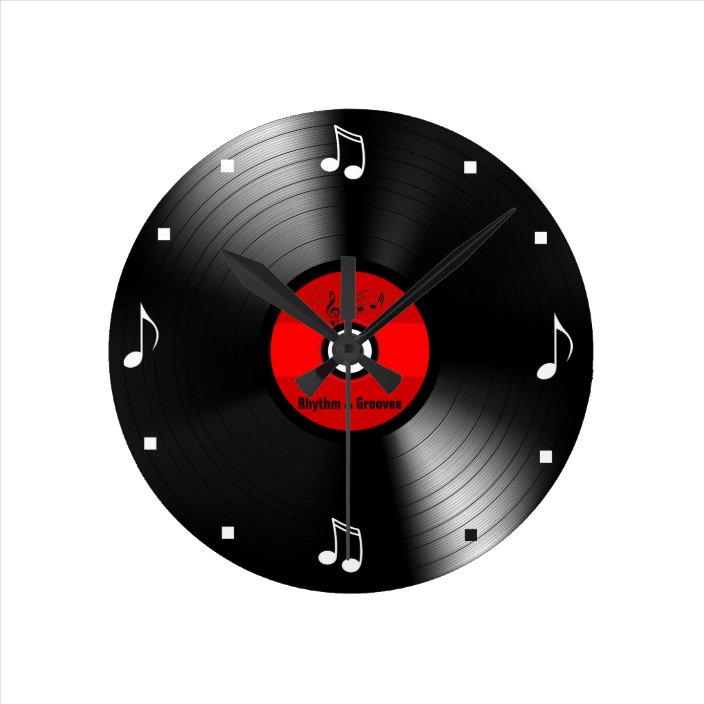 Vinyl Record with Music Notes Round Clock | Zazzle.com