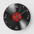 Vinyl Record with Music Notes Round Clock | Zazzle
