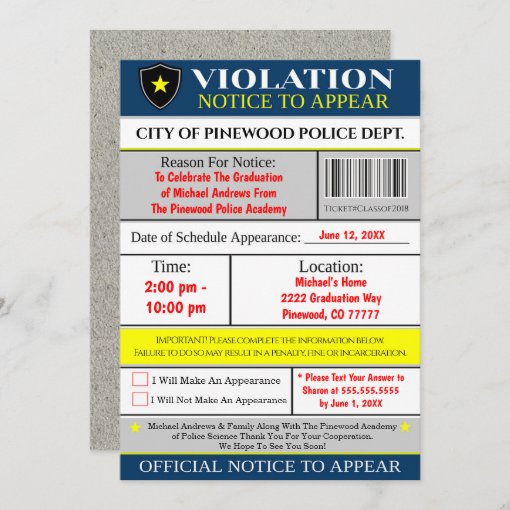 Violation Ticket Police Graduation Invitation | Zazzle