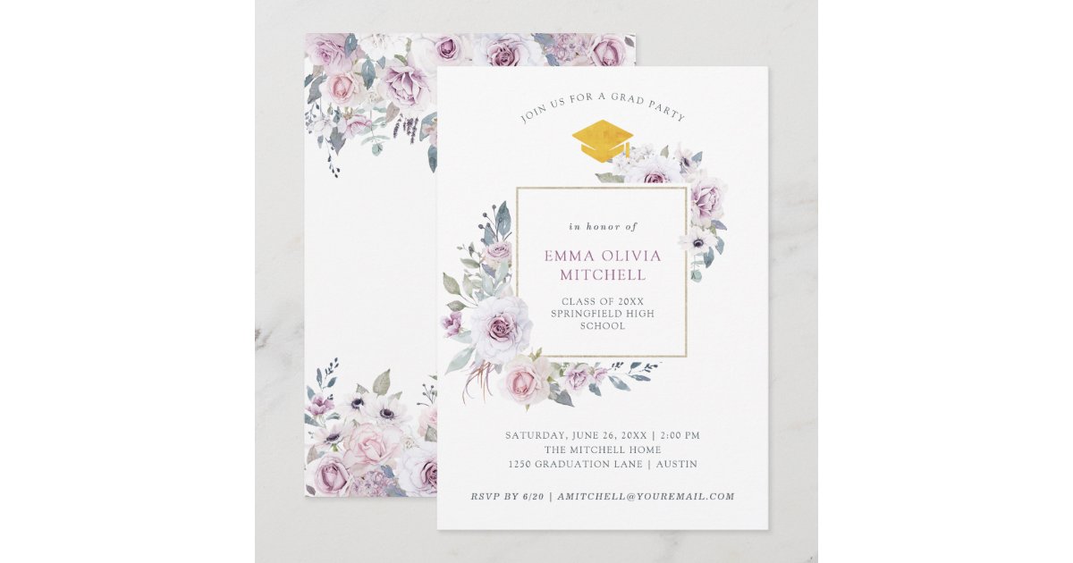 Violet Blush Floral | Graduation Party Invitation | Zazzle