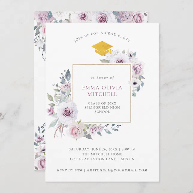 Violet Blush Floral | Graduation Party Invitation | Zazzle