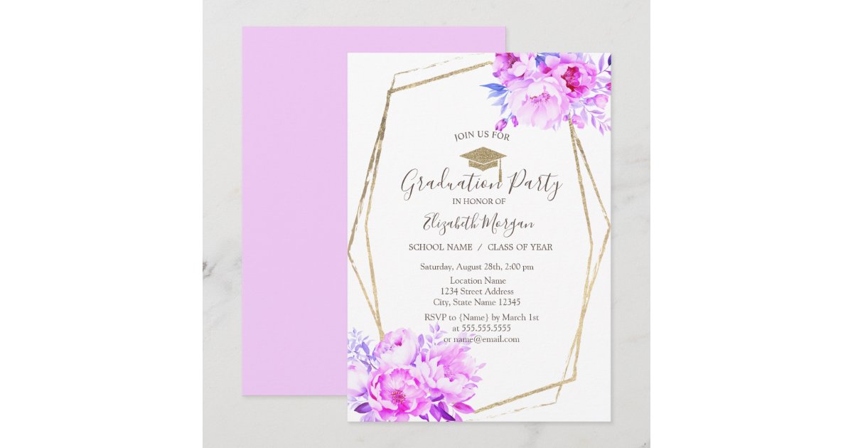 Violet Blush Roses,Grad Cap,Graduation Invitation | Zazzle