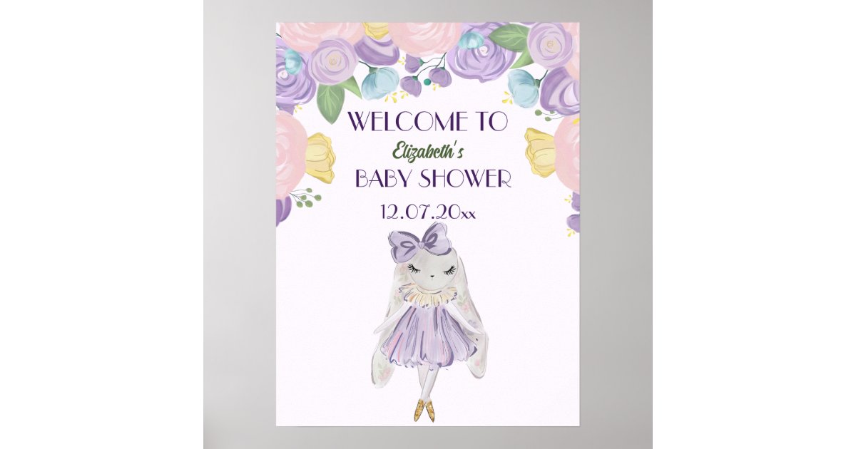 Violet Bunny Baby Shower Welcome Sign Poster | Zazzle