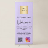 Violet business logo opening hours QR Instagram Retractable Banner | Zazzle