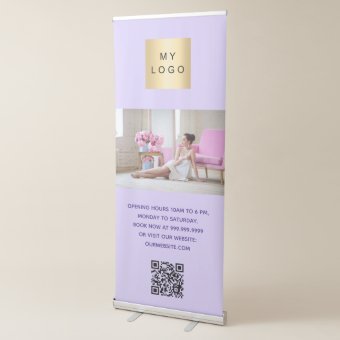 Violet business logo photo welcome QR-code Retractable Banner | Zazzle