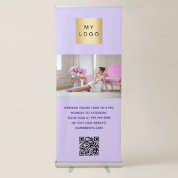 Violet business logo photo welcome QR-code Retractable Banner | Zazzle