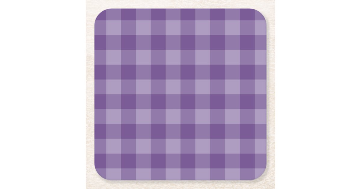 Violet checkered background square paper coaster | Zazzle