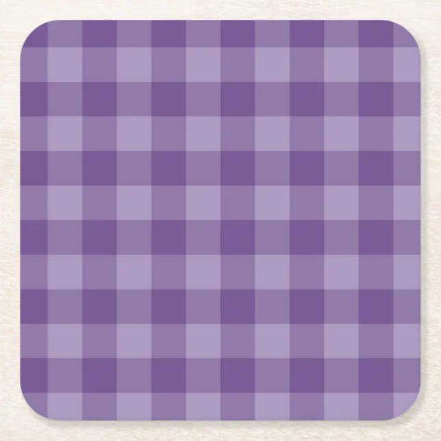 Violet checkered background square paper coaster | Zazzle