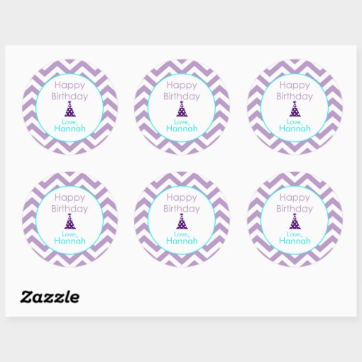 Violet Chevron Custom Happy Birthday Stickers | Zazzle