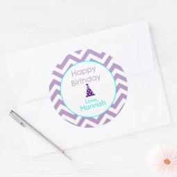 Violet Chevron Custom Happy Birthday Stickers | Zazzle