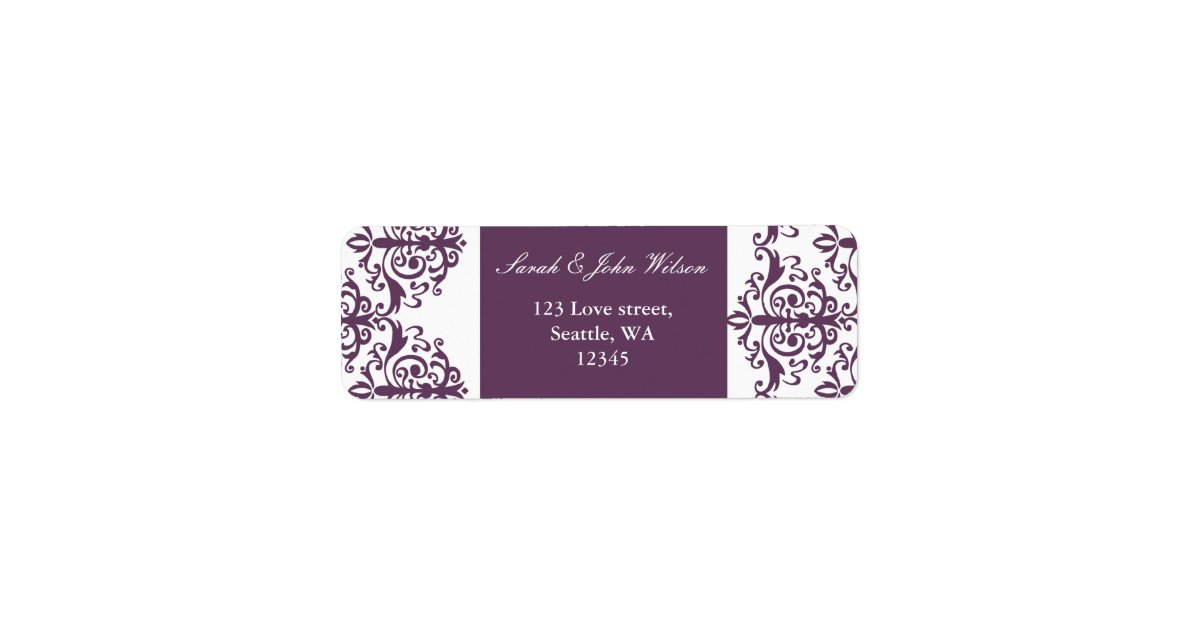 violet damask address lable label | Zazzle