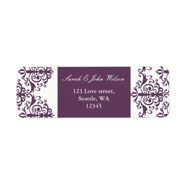 violet damask address lable label | Zazzle