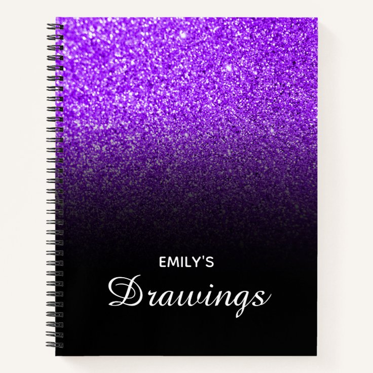Violet Glitter Black Ombre Personalized Drawing Notebook | Zazzle