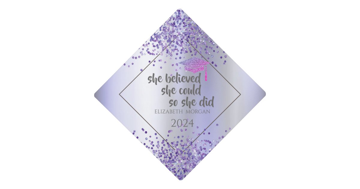 Violet Glitter Grad Cap,Confetti Violet Graduation Cap Topper | Zazzle