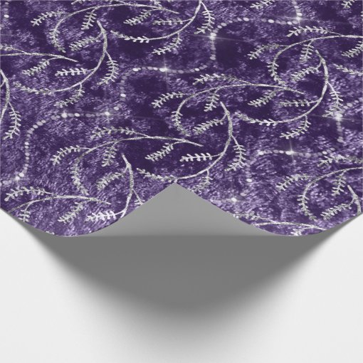 Violet Grape Sparkly Laurel Floral Silver Diamonds Wrapping Paper | Zazzle