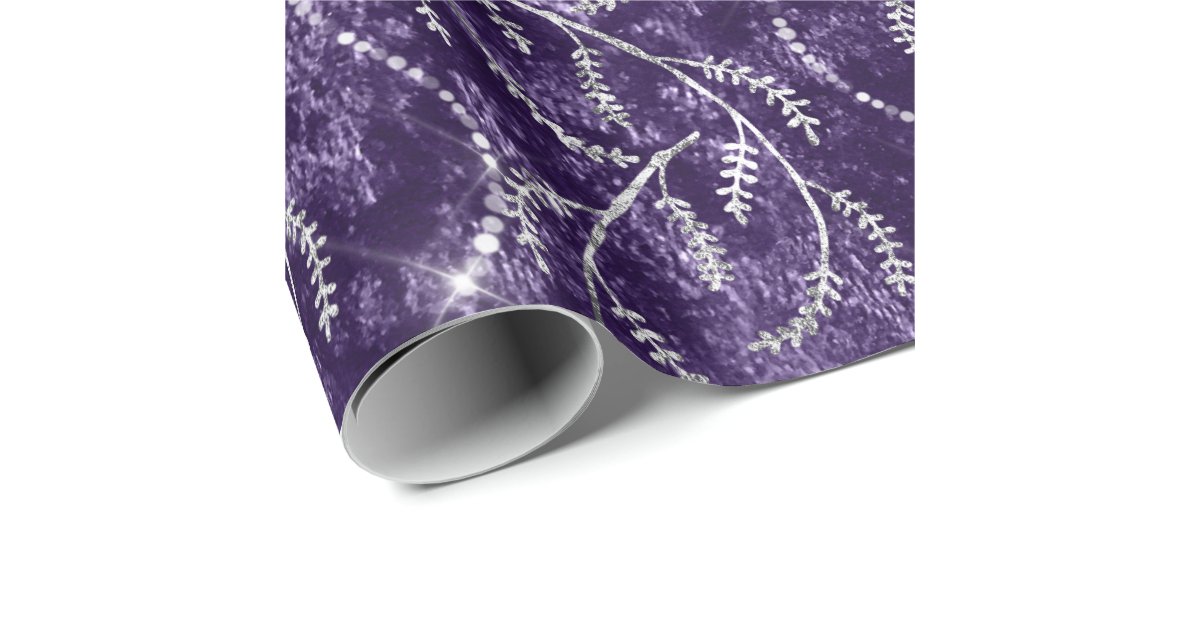 Violet Grape Sparkly Laurel Floral Silver Diamonds Wrapping Paper | Zazzle