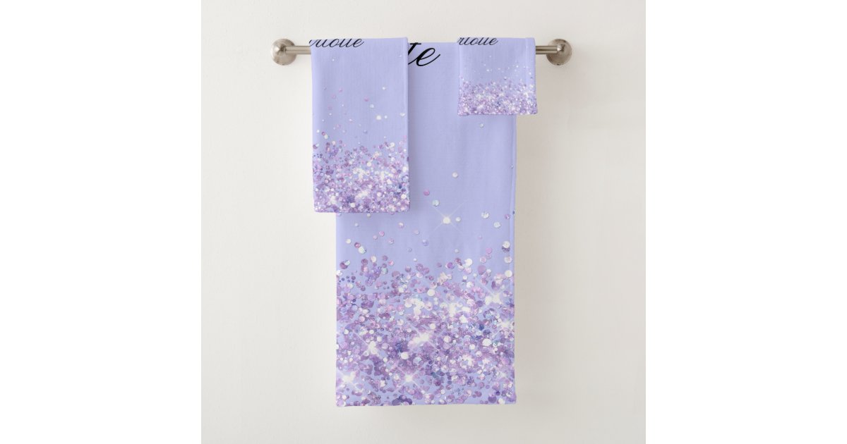 Violet lavender glitter dust name elegant bath towel set | Zazzle