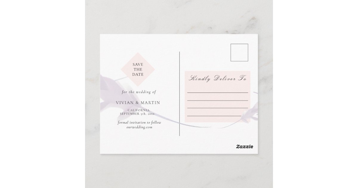 Violet Lavender & Peach Photo Save The Date Postcard | Zazzle