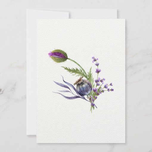 Violet Lavender Poppy Watercolor Flower Wedding Invitation | Zazzle