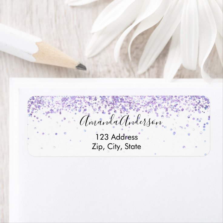 Violet lavender white confetti return address label | Zazzle