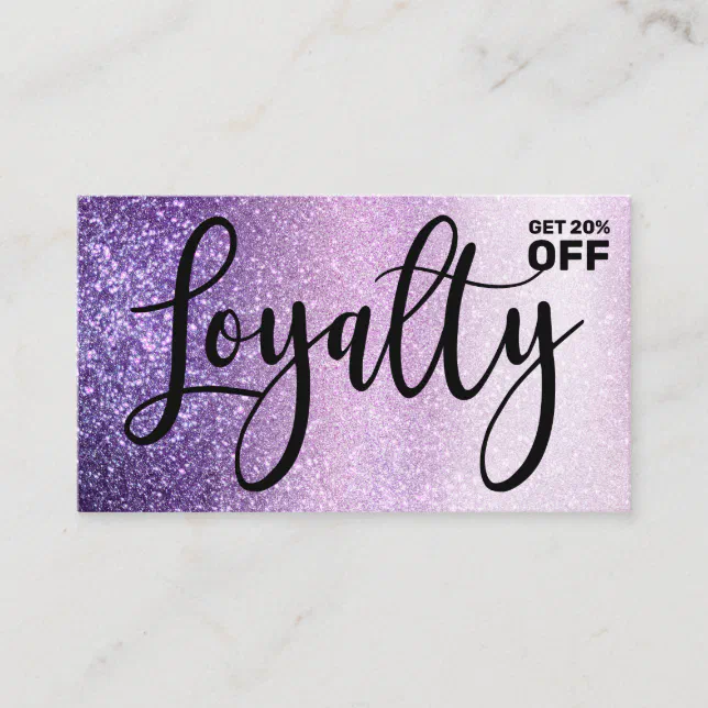 Violet Lilac Purple Triple Glitter Typography Loyalty Card | Zazzle