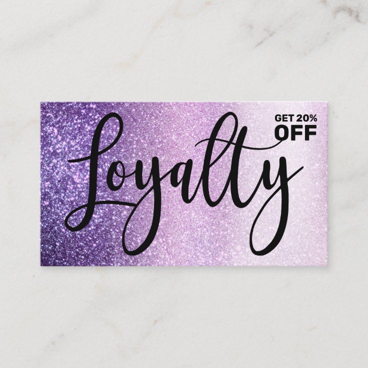 Violet Lilac Purple Triple Glitter Typography Loyalty Card | Zazzle