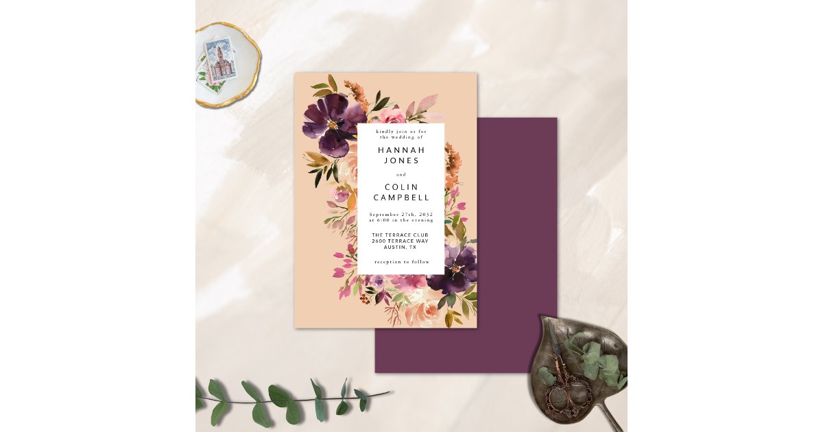 Violet Meadows Modern Fall Floral Invitation | Zazzle
