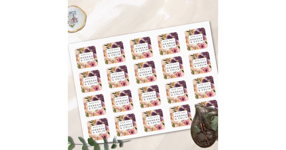 Violet Meadows Modern Fall Floral Square Sticker | Zazzle
