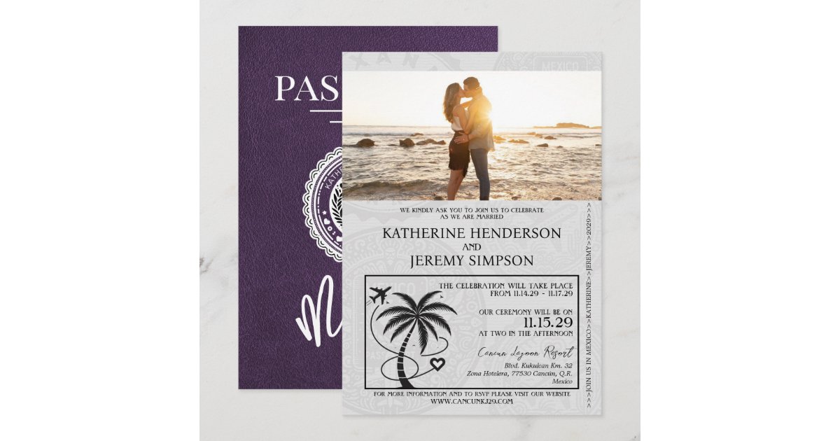 Violet Mexico Passport Wedding Invitation | Zazzle