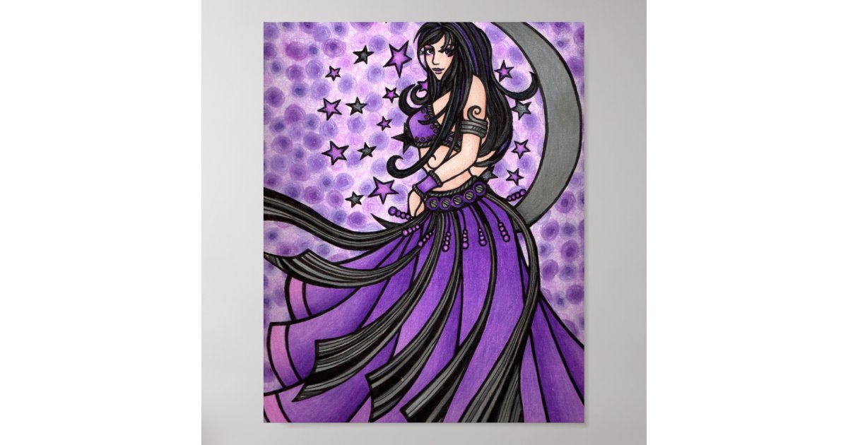 Violet Moon Goddess Belly Dancer Art Poster | Zazzle