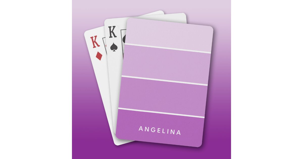Violet Paint Chip Strip with White Custom Name Poker Cards | Zazzle