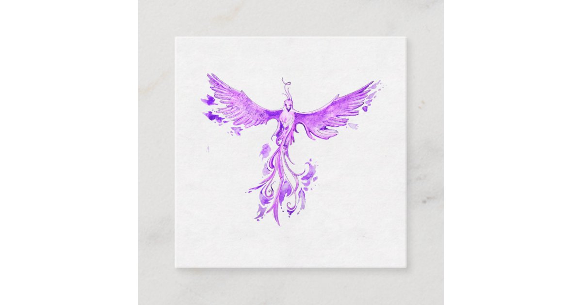 VIOLET PINK Feathers Phoenix Rising Ashes Square Business Card | Zazzle