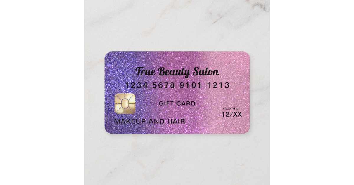 Violet Pink Glitter Credit Card Gift Certificate | Zazzle