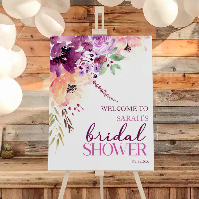 Violet Purple Floral Bridal Shower Welcome Sign | Zazzle