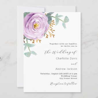 Violet purple floral greenery wedding invitation | Zazzle