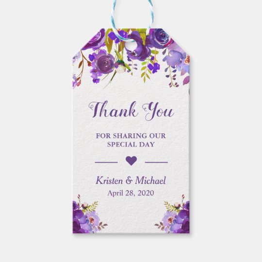 Violet Purple Floral Wedding Favor Thank You Gift Tags | Zazzle.com