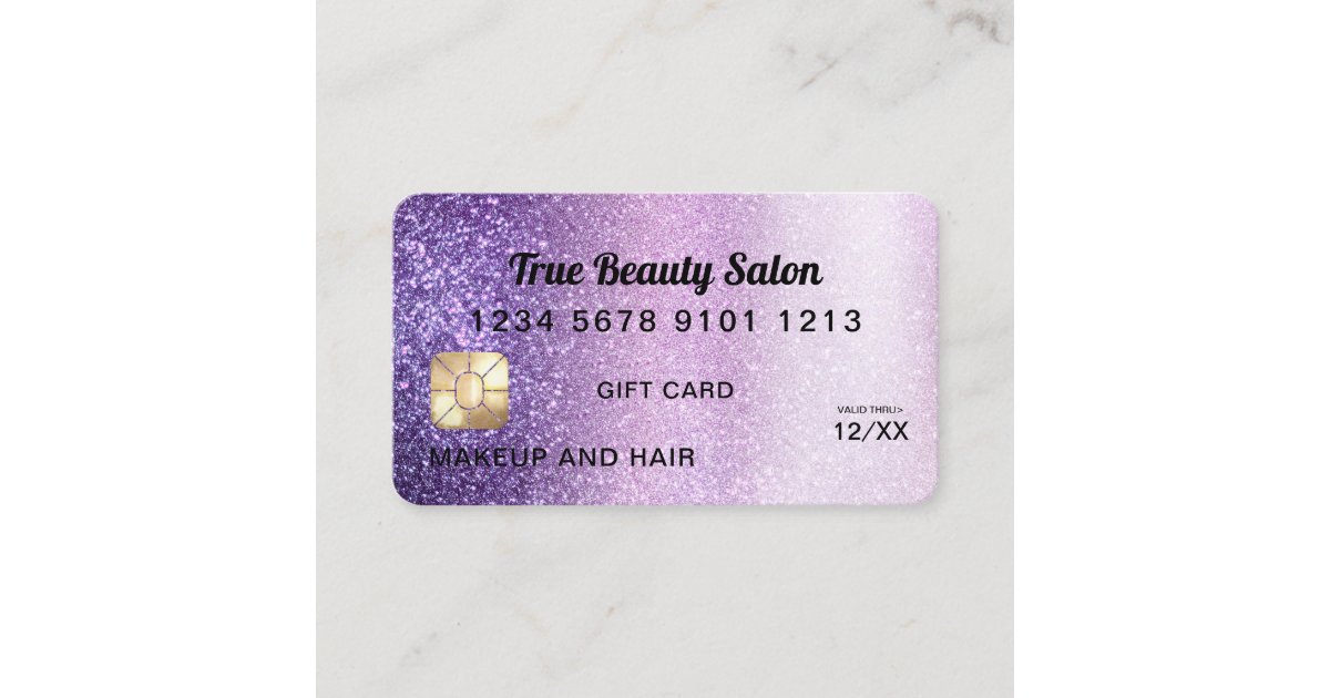 Violet Purple Glitter Credit Card Gift Certificate | Zazzle