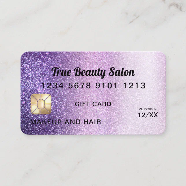 Violet Purple Glitter Credit Card Gift Certificate | Zazzle