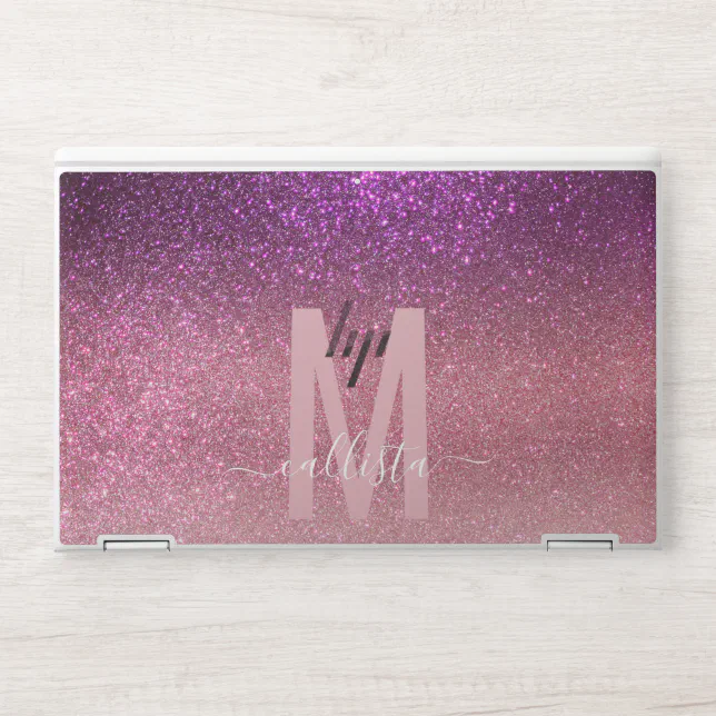 Violet Purple Pink Triple Glitter Ombre Monogram HP Laptop Skin | Zazzle
