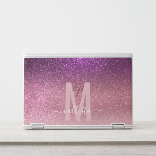 Violet Purple Pink Triple Glitter Ombre Monogram HP Laptop Skin | Zazzle