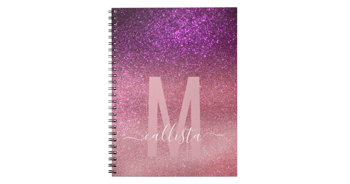 Violet Purple Pink Triple Glitter Ombre Monogram Notebook | Zazzle