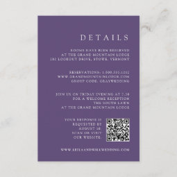 Violet Purple QR Code RSVP & Wedding Details Enclosure Card | Zazzle