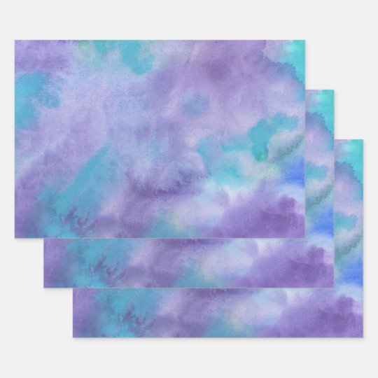 Violet Purple Teal Green Abstract Watercolor Wrapping Paper Sheets ...