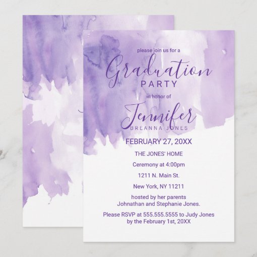 Violet Purple Watercolor Splash Graduation Party Invitation | Zazzle