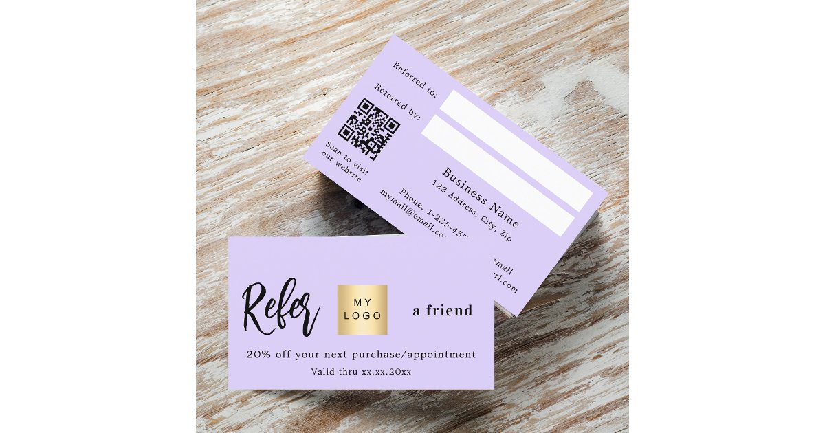 Violet qr code business logo referral card | Zazzle