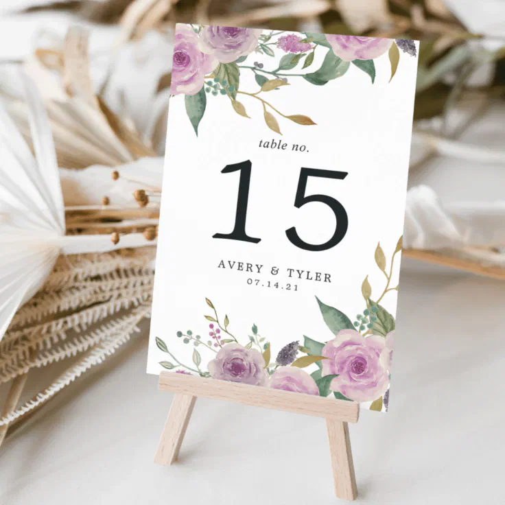 Violet & Sage Table Number Card | Zazzle