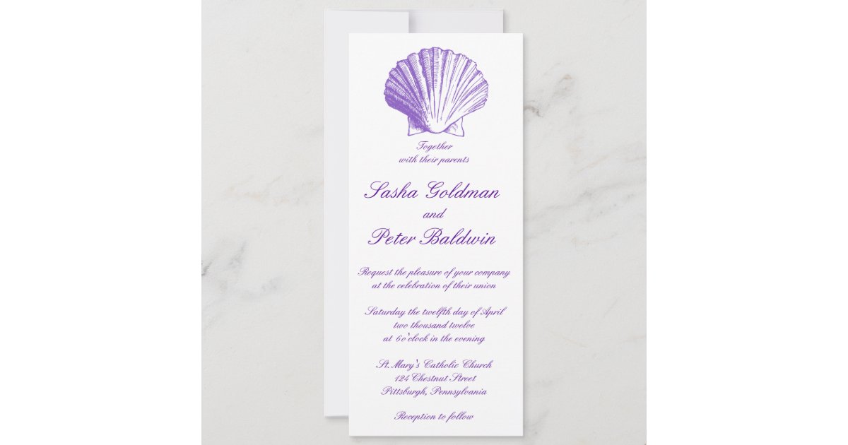 Violet Sea Shells Wedding Invitation | Zazzle