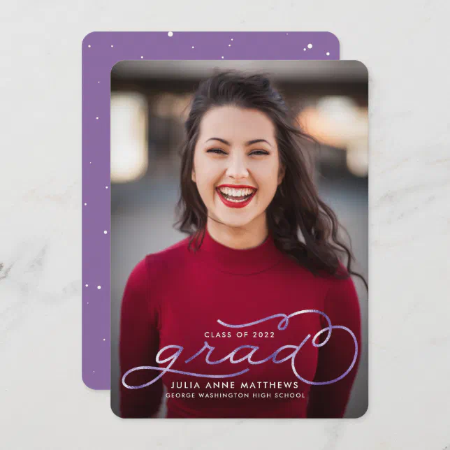 Violet Shine Photo Graduation Announcement | Zazzle