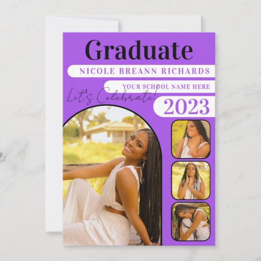 Violet Typography Photo Graduation Announcement | Zazzle